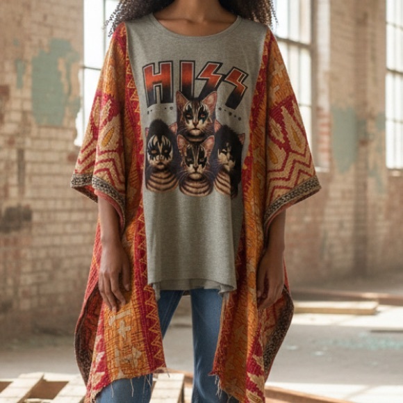 Handmade | Tops | Cat Handmade Upcycled Oversized Top Hiss Cat Band ...